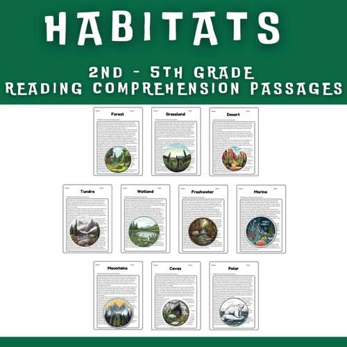 Habitats Reading Comprehension Passages & Questions Worksheets Bundle