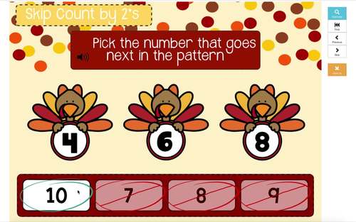 Thanksgiving Turkey Skip Count by 2's Boom Cards™ Distance Learning