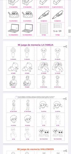 Juego de memoria para repasar vocabulario en español -Vocabulary Memory ...