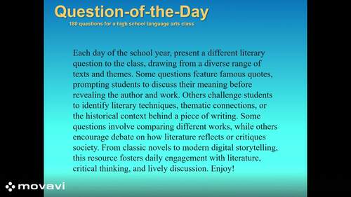QUESTION-A-DAY FOR ELA - 180 warm-up questions for High School Language ...