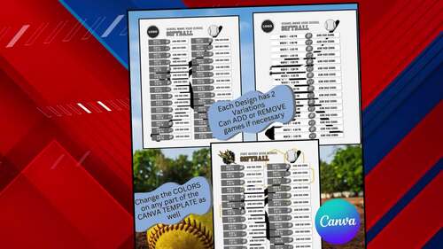 Editable SOFTBALL Schedule CANVA Template | 6 Designs, 2 Variations per ...