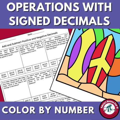 Adding & Subtracting Positive & Negative Decimals Color by Number Word ...