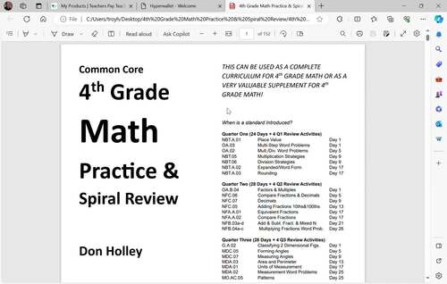Common Core 4th Grade Math Practice and Spiral Review | TPT