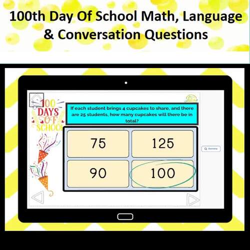 100th Day Of School Activity Boom Cards Math, Language 100 Days Activity