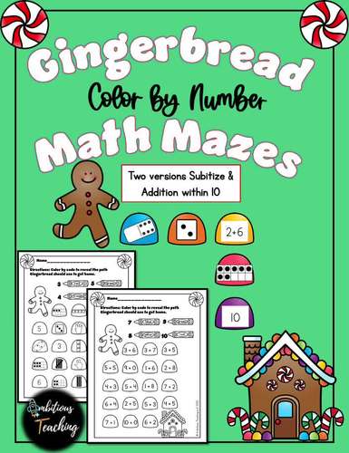 Gingerbread Math| Color by Code by Ambitious Teaching in K | TPT