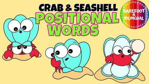 Seashell & Crab Positional Words Clipart - Prepositions Beach Clipart