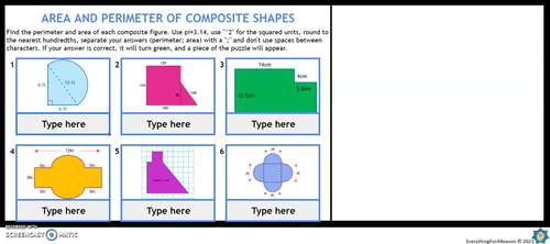 Perimeter and Area of Composite Shapes Digital PUZZLE Activity + Pi DAY