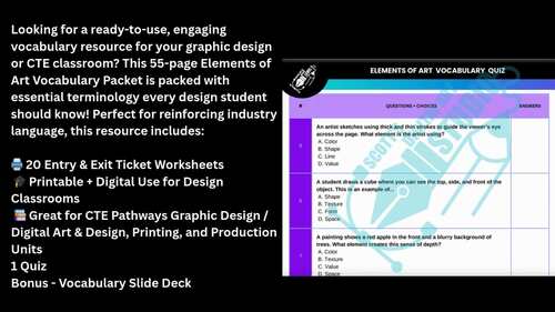 Elements of Art Vocabulary Packet – 20 Entry & Exit Tickets + Quiz ...