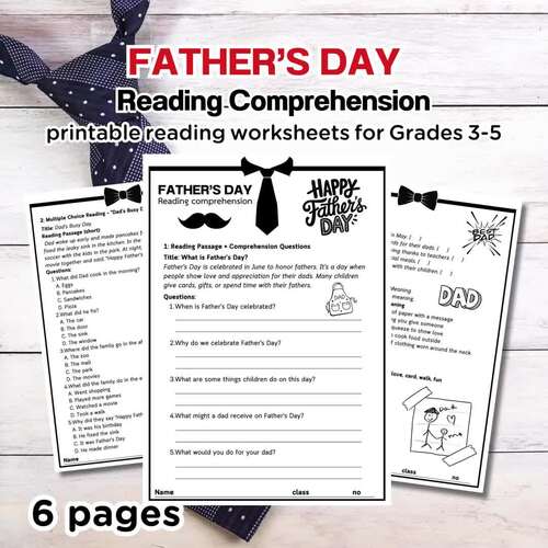 Father's Day Reading Comprehension Worksheet for 3rd-5th Grade ...