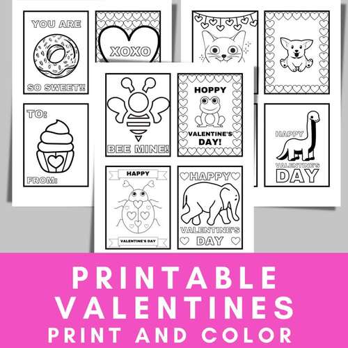 Color and Print Valentines Day Cards by Jenny Marie | TPT