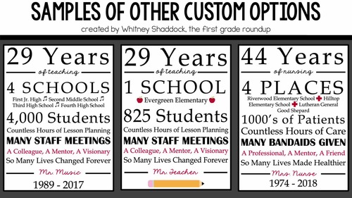 Teacher Retirement Gift -End of the Year Custom Order Printable ...