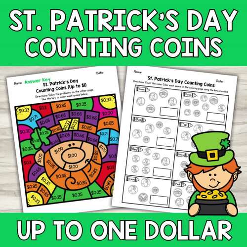 St. Patrick's Day Counting Money Coins Color by Number (Up to $1.00 ...