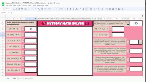 Valentine's Day - PEMDAS / Order of Operations Digital Math Activity ...