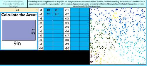 Area of Rectangles, Parallelograms, Trapezoids and Triangles Pixel Art