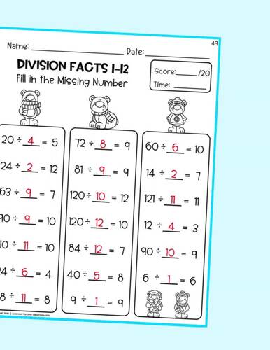 Polar Bear Division Fill in the Missing Number Worksheets Winter Math ...