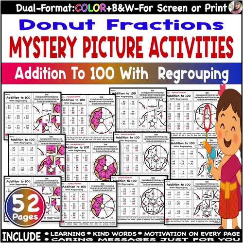 Addition within 100 with Regrouping | Donut Fraction Mystery Picture ...