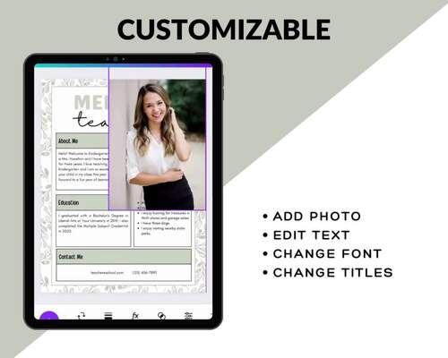 Meet the Teacher | Student Teacher Editable Neutral Green Leaves ...
