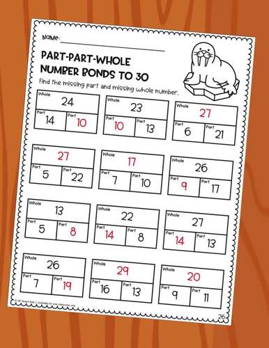 Number Bonds to 30 Worksheets | Arctic & Polar Animals Missing Part ...
