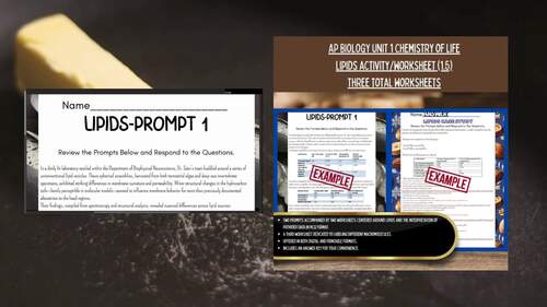 AP Biology UNIT 1 Chemistry of Life 1.5 Lipids MCQ Worksheet & Labeling ...