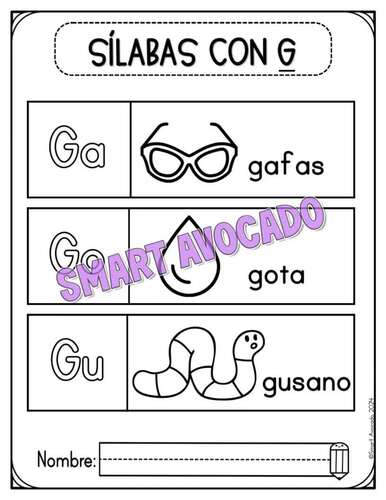 Sílabas con la letra G Fuerte Actividades Práctica - Ga Go Gu ...
