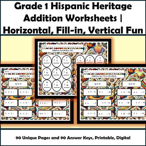 Grade 1 Hispanic Heritage Math Addition Missing Addend Find the Sum ...
