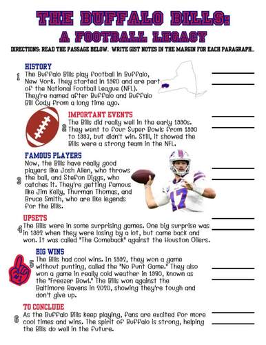 Buffalo Bills Text Set Grade 3 Short Response Opinion Paired Evidence ...