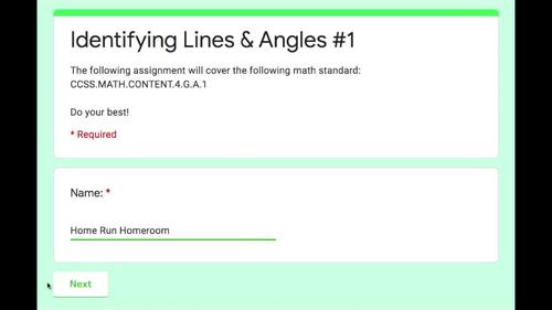 Identifying Lines & Angles Google Classroom™ Digital Quiz Set | TpT