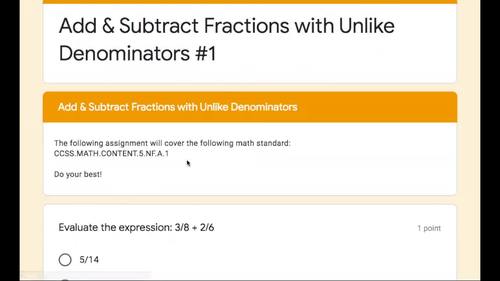 Add & Subtract Fractions with Unlike Denominators Google Classroom™