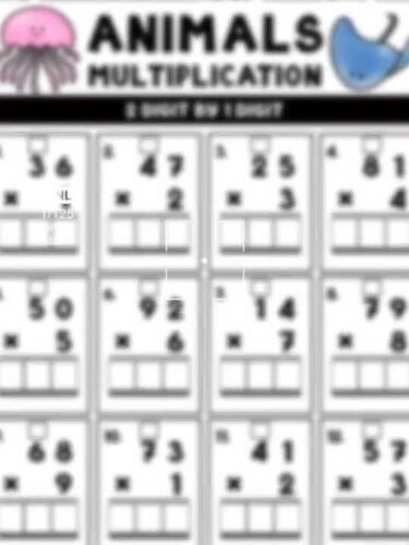 2-DIGIT BY 1-DIGIT MULTIPLICATION PRACTICE WORKSHEETS | SEA ANIMALS THEME