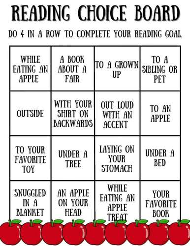 September Reading Choice Boards - Reading Homework - Apples Fall Fair