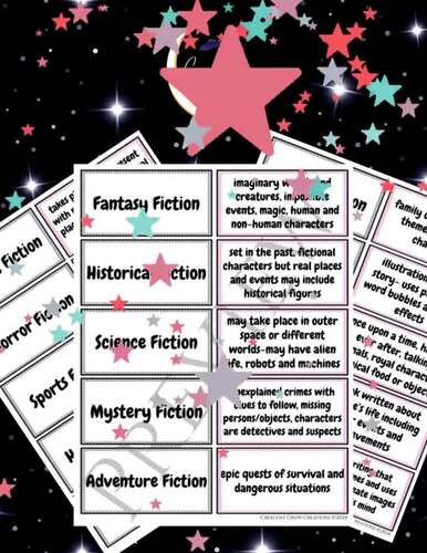 Literary Genre Flashcards by Crescent Crow Creations | TPT