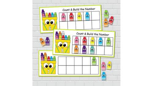 Crayon Ten Frame Activity, Preschool Math Center, Number Recognition