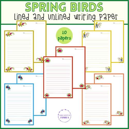 spring birds writing papers | spring Themed Writing Paper | lined and ...