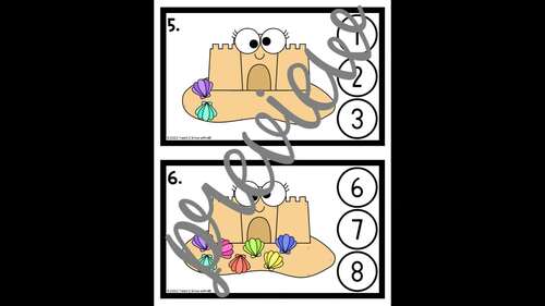 Summer Math Center Task Cards Counting Seashells 0-10 Clip Cards