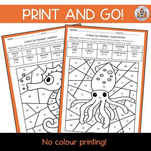 Addition & Division Facts Worksheets for 2nd Grade | Color by Number ...