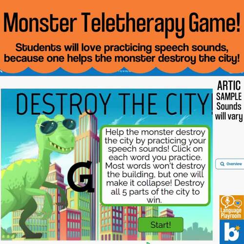 CH Articulation Destroy the City Monster BOOM CARDS Speech Therapy Game
