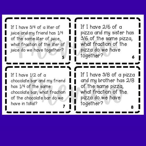Fractions Word Problems Task Cards, Critical Thinking, Math Centers