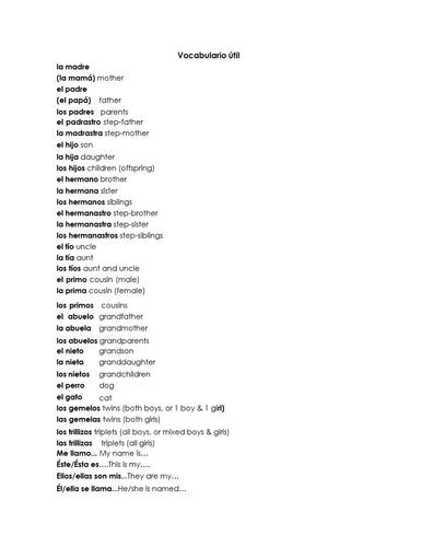 Family Vocabulary in Spanish Class Activities: La Familia by Real Life ...