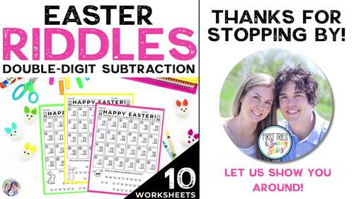 Easter Double-Digit Subtraction Math Riddles Worksheets | 2x2 Digit | Jokes
