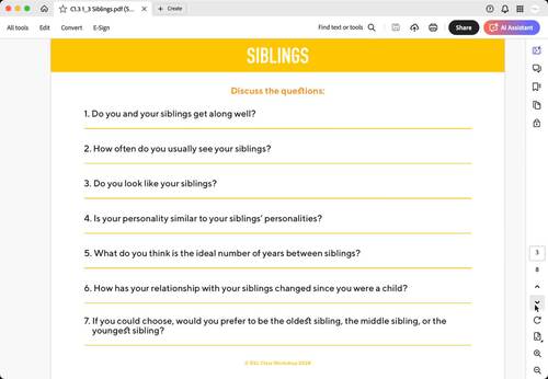 ESL Advanced Lesson: Talk about Siblings & Birth Order Theory | TPT