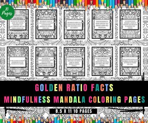 Golden Ratio Facts Coloring Activities, Relaxing Craft Pages, No Prep