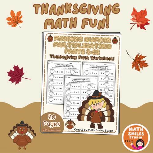 Turkey Missing Number Multiplication Facts 2–12 | Thanksgiving Math 3rd ...