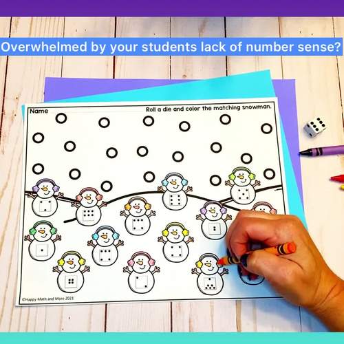 Winter Roll and Color 1-6 Number Sense Math Center by Happy Math And More
