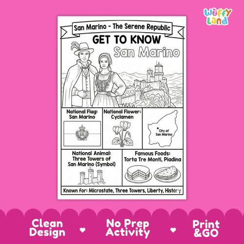 San Marino Country Study Geography Coloring Page Worksheet Activity ...