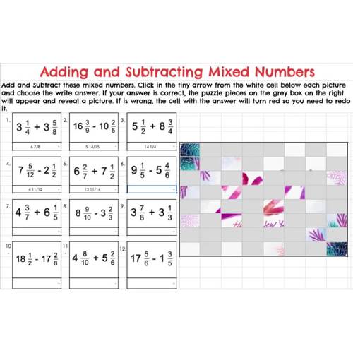 Adding & Subtracting Mixed Numbers Digital Puzzle-New Years 2021 theme