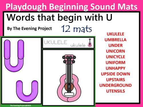 Playdough Beginning Sound Mats /Words that begin with U playdough mats