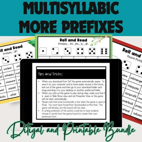 More Prefix Multisyllabic Words/Sentences Roll & Reads - Digital Game+ ...