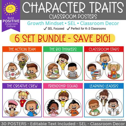 Character Traits Posters Bundle | SEL | Editable Classroom Decor