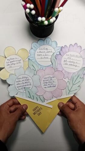 Mother's Day Flower Craft | Flower Bouquet Card for mom Writing template
