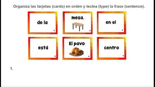 Spanish Thanksgiving Activities Sentence Scramble Día de Accion de Gracias